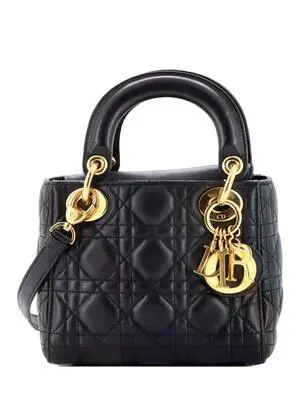 Dior Lady Bag Cannage Quilt Lambskin Mini Satchel - Black