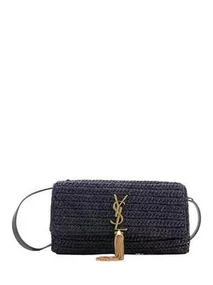 SAINT LAURENT Kate 99 Tassel Flap Medium Shoulder Bag Woven Raffia