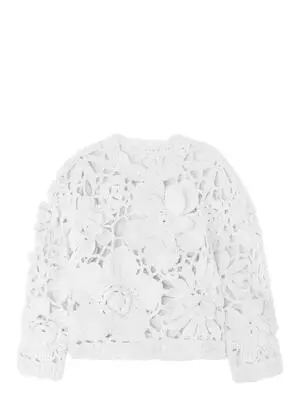 GANNI Floral-appliqué Crochet-knit Sweater - White