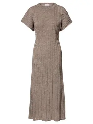 Brunello Cucinelli Ribbed-knit Lamé Midi Dress - Brown