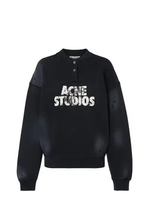 Acne Studios Distressed Logo Cotton Fleece Sweatshirt - Black