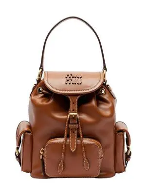 Miu Miu Logo Leather Backpack - Brown