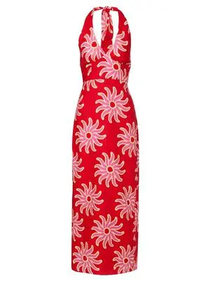 CALA DE LA CRUZ Dasha Printed Linen Maxi Dress - Red
