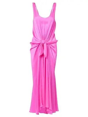 JW Anderson Gathered Silk Satin Midi Dress - Pink