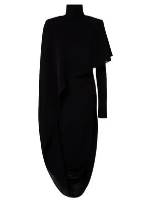 MUGLER Asymmetric Caped Crêpe Midi Dress - Black