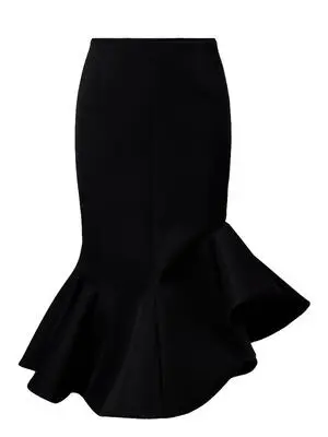 MUGLER Asymmetric Ruffled Midi Skirt - Black