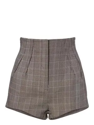 MUGLER Houndstooth Virgin Wool Shorts - Brown