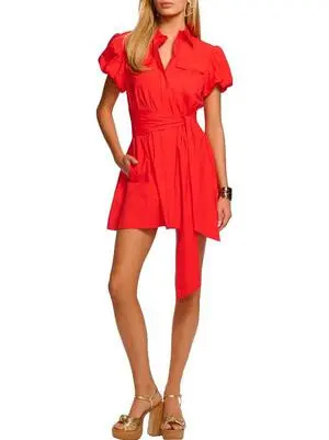 Ramy Brook Nicky Stretch Cotton Mini Shirtdress - Crimson