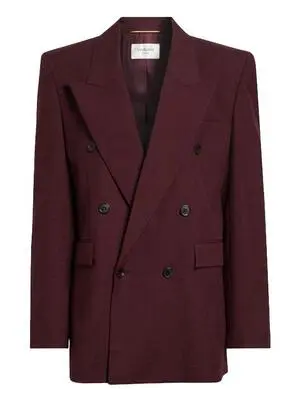 Saint Laurent Double-breasted Wool Gabardine Blazer - Lie De Vin