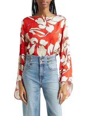 Ramy Brook Amanda Floral Flare Cuff Top - Crimson Floral