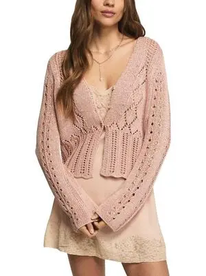 Lucky Brand Pointelle Crop Cardigan - Rose Smoke