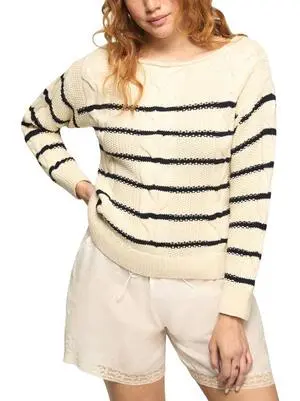Lucky Brand Stripe Cable Stitch Cardigan - Tofu