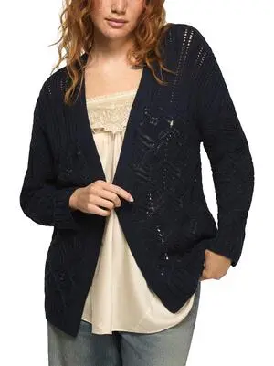 Lucky Brand Mixed Stitch Cardigan - Cadet Navy