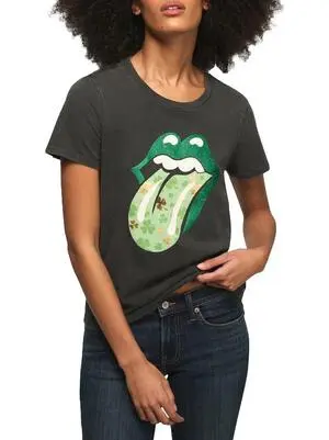 Lucky Brand Rolling Stones Clover Lip Graphic T-shirt - Jet Black