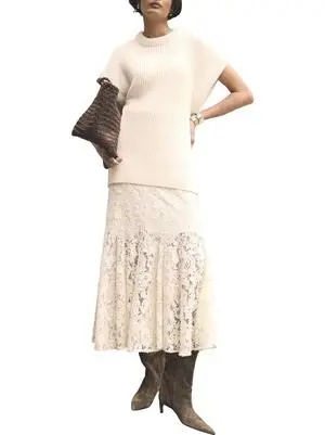 Mint Velvet Lace Flounce Midi Skirt - Ivory