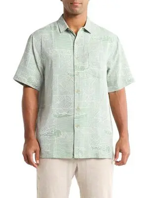 KAHALA Kapakahi Jacquard Short Sleeve Button-up Shirt - Wasabi