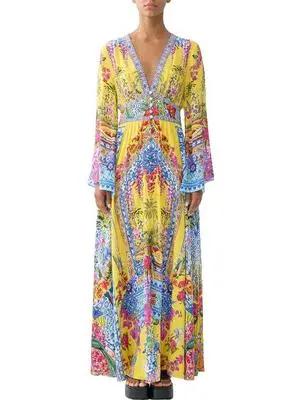 Camilla Kimono Sleeve Maxi Dress With Shirring Detail - Sultanahmet Summer