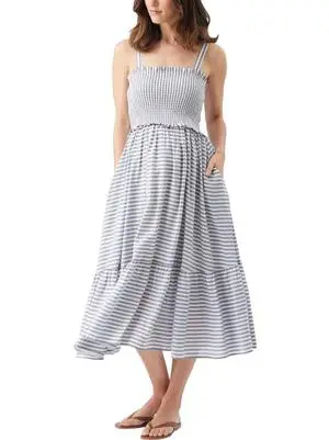 RIPE MATERNITY Sofia Stripe Midi Dress - Indigo/white