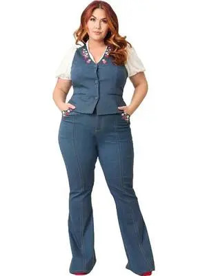 Unique Vintage 1970s Flare Pants - Dark Denim Blue