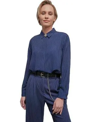WILDFANG The Empower Long Sleeve Button-Up Pinstripe Navy/oat