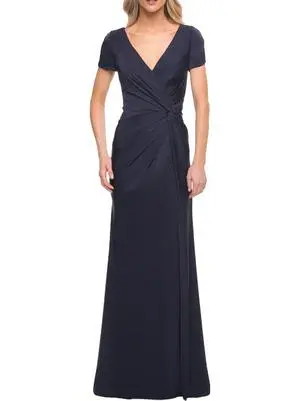 LABOMME Knot-waist V-neck Gown - Navy