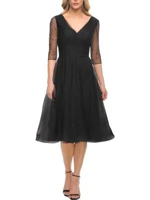 La Femme Beaded Tulle Cocktail Dress - Black