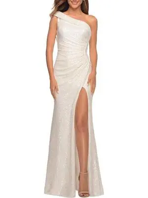 LABOMME Sequin One-shoulder Gown - White