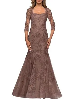 LABOMME Lace Mermaid Gown - Cocoa