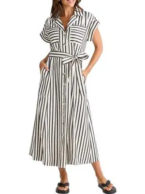 BRAVE+TRUE Stripe Maxi Shirt Dress - Black Stripe