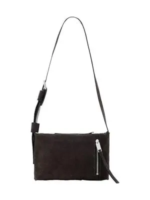 ALLSAINTS Alba Zip Suede Crossbody Bag Fango Brown
