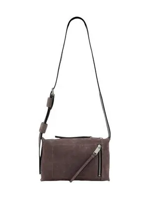 ALLSAINTS Alba Zip Suede Crossbody Bag - Mocha Brown