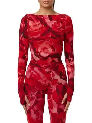 Naked Wardrobe Printed Bodysuit - Rouge Rose