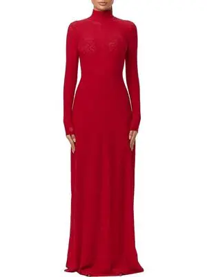 Naked Wardrobe Mock Neck Lace Maxi Dress - Ruby Red
