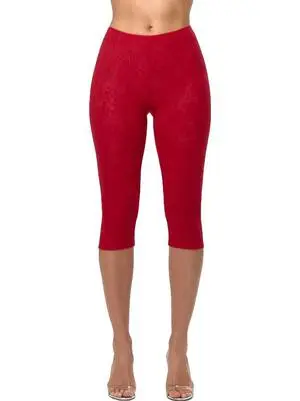 Naked Wardrobe Lace Capri Leggings - Ruby Red