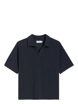 FRAME Textured Cotton Blend Polo - Dark Navy