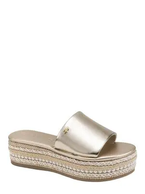 Karl Lagerfeld Paris Keswick Espadrille Platform Wedge Slide Sandal - White Gold