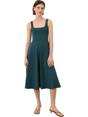 PACT Fit & Flare Square Neck Organic Cotton Dress Deep Aqua