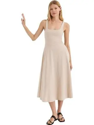 PACT Fit & Flare Square Neck Organic Cotton Dress Flax Heather