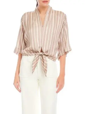 Fifteen Twenty Striped Tie-front Blouse - Khaki