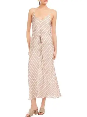 Fifteen Twenty Cami Chevron Stripe Satin Midi Dress - Khaki