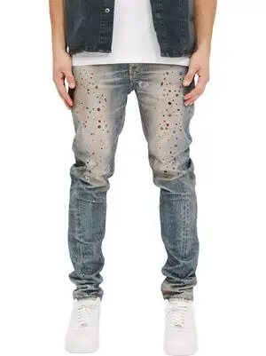 PURPLE BRAND Jewel Embellished Skinny Fit Stretch Jeans Light Indigo