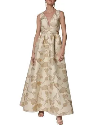 Donna Karan New York Floral Metallic Jacquard Gown - Gold Multi