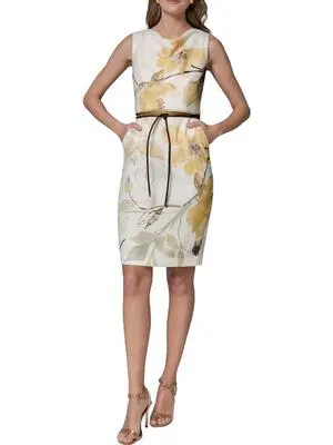 Donna Karan New York Floral Cowl Neck Sheath Dress - Limoncello Multi