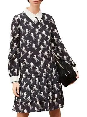 Mint Velvet Horse Print Mini Shirt Dress - Black
