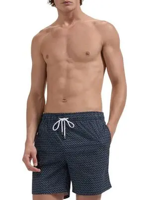 Bugatchi Kai Palm Print Swim Trunks - Navy