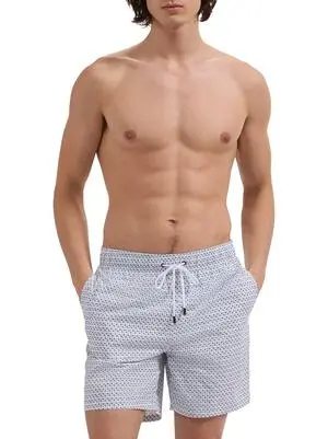 Bugatchi Kai Palm Print Swim Trunks - White
