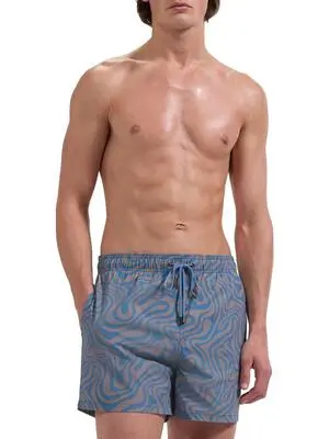 Bugatchi Cruz Wave Print Swim Trunks Taupe