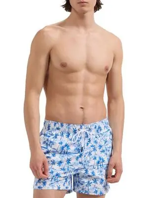 Bugatchi Tropical Print Swim Trunks - Classic Blue