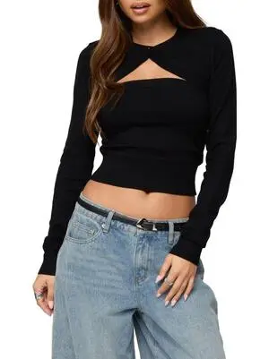 EDIKTED Strapless Knit Top And Shrug Set - Black