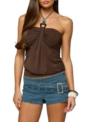 EDIKTED Ring Draped Halter Top - Brown